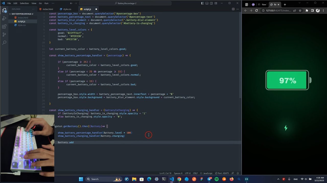 Asmr Programming Battery Percentage Html Css Js No Talking Youtube 8418
