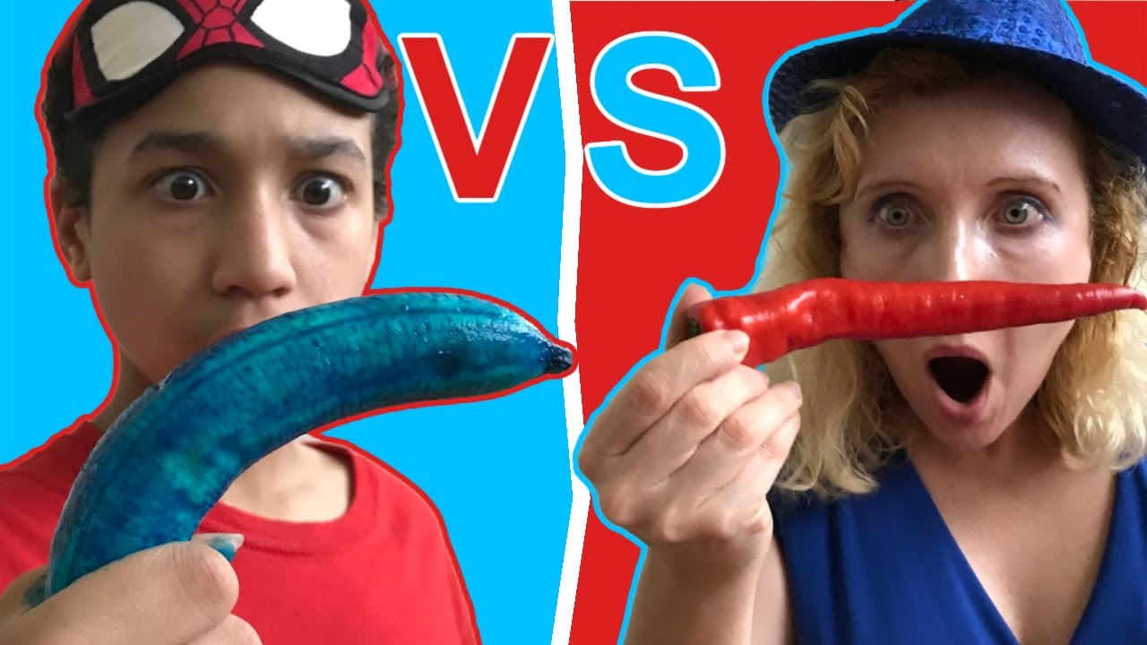 Red vs blue food colored challenge!!! Eating colored food for 24 hours ...