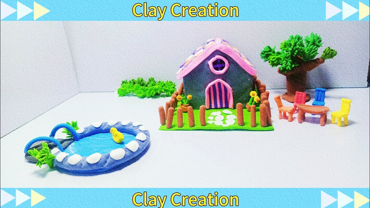 How to make clay miniature house with polymer clay|miniature swimming ...