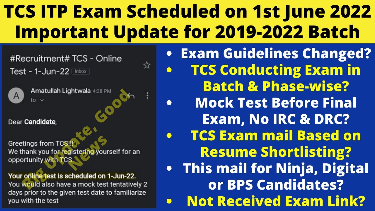 TCS ITP Exam Scheduled on 1st June 2022 | TCS ITP Exam Mail Update ...