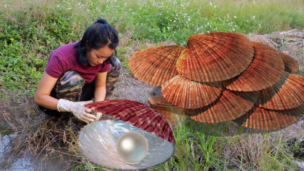 😱🎁🎁 The giant clam in the mud, with over 30 pearls in its shell, each ...