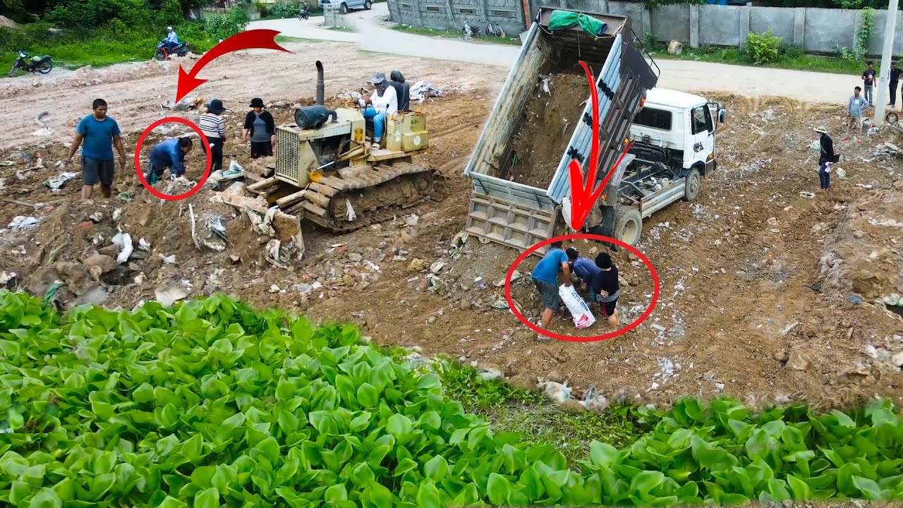 Incredible Mini Dozer Strong Push Dirt And Clear Site With Super Dump Truck Unloading Soil - YouTube