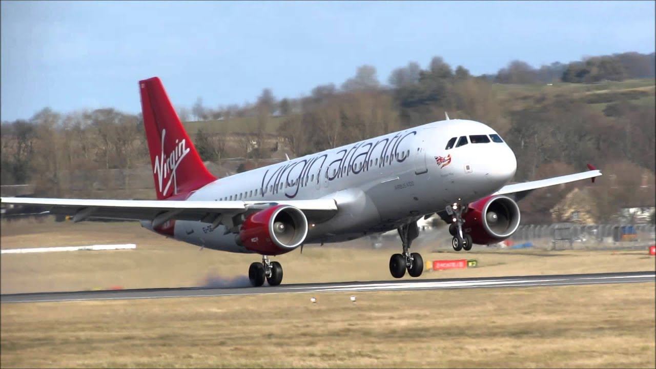 Virgin Atlantic 'Little Red' Airbus A320 EI-DEI lands in a crosswind at ...