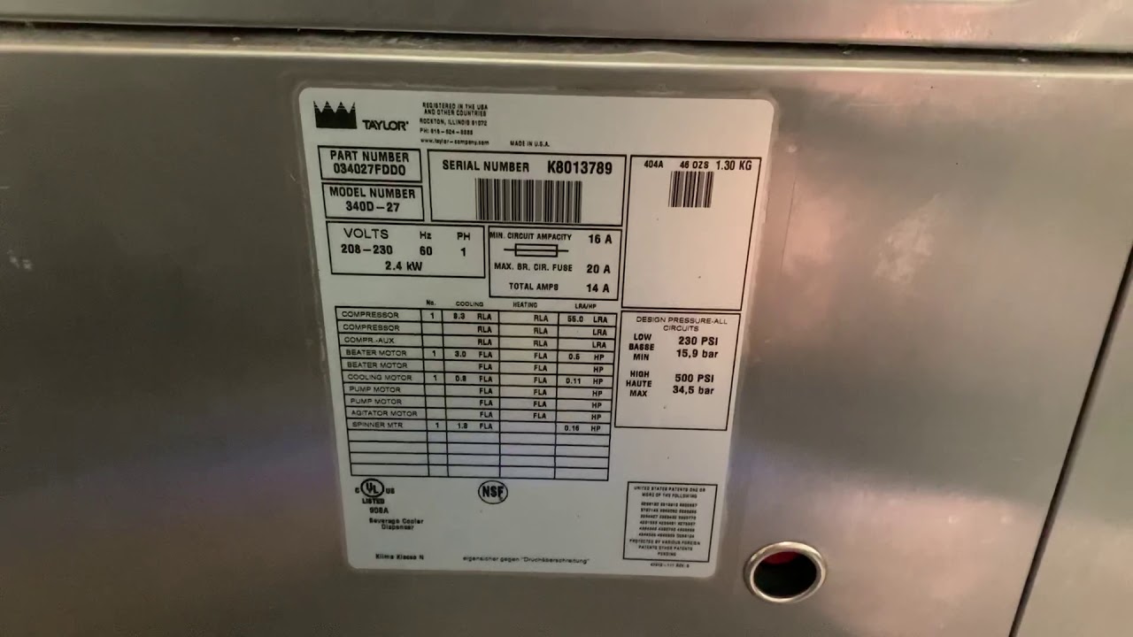 Taylor 340 1ph air cooled electrical requirements - YouTube