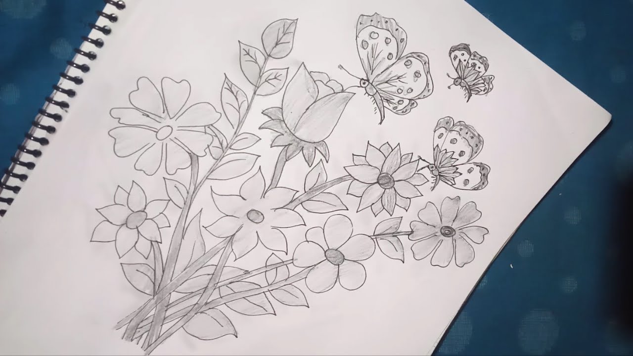 How to draw butterfly on flower || flower drawing tutorial - YouTube