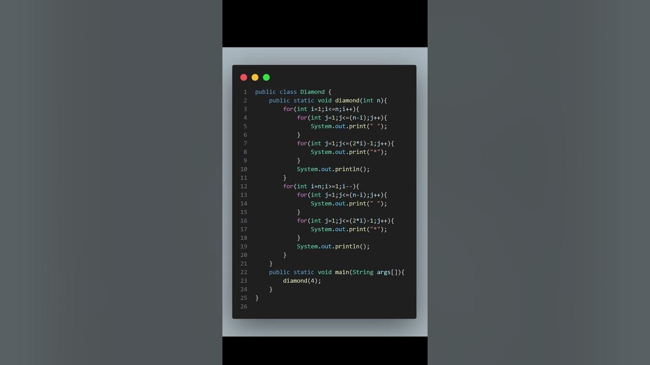 🔥 Java Diamond Pattern Program | Print Star Pattern in Java 🚀|#short #Java #DiamondPattern - YouTube