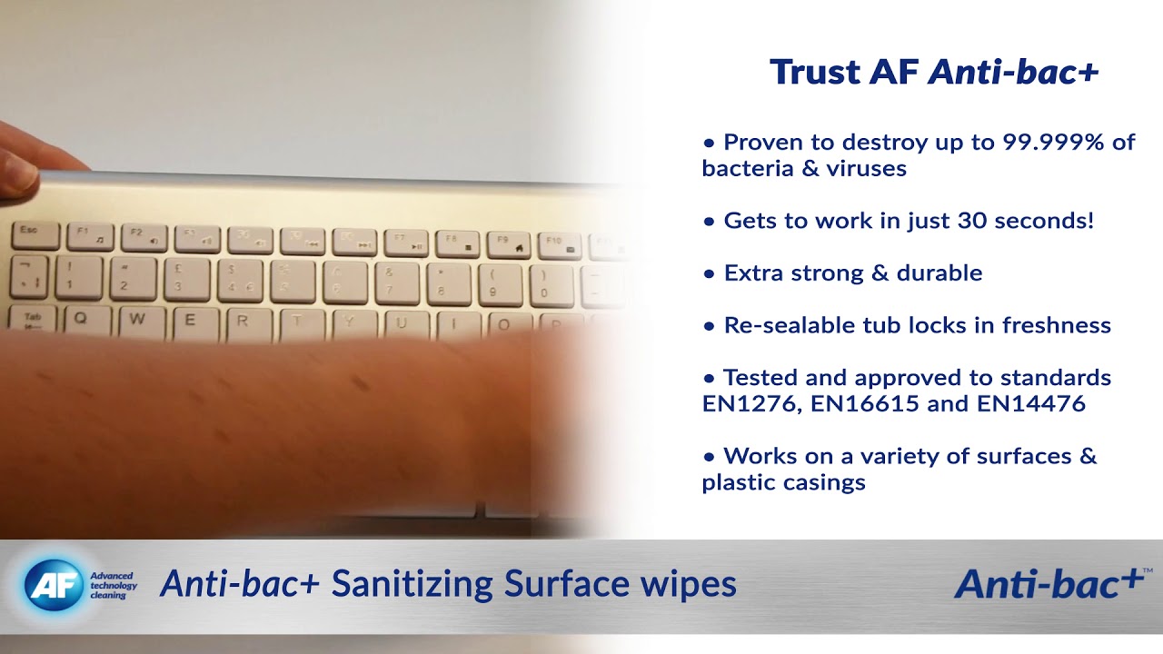 AF International Anti-bac+ Sanitizing Surface Wipes - YouTube