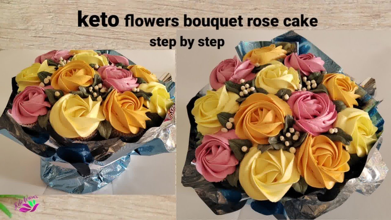Keto flowers bouquet rose cake / keto cake - YouTube