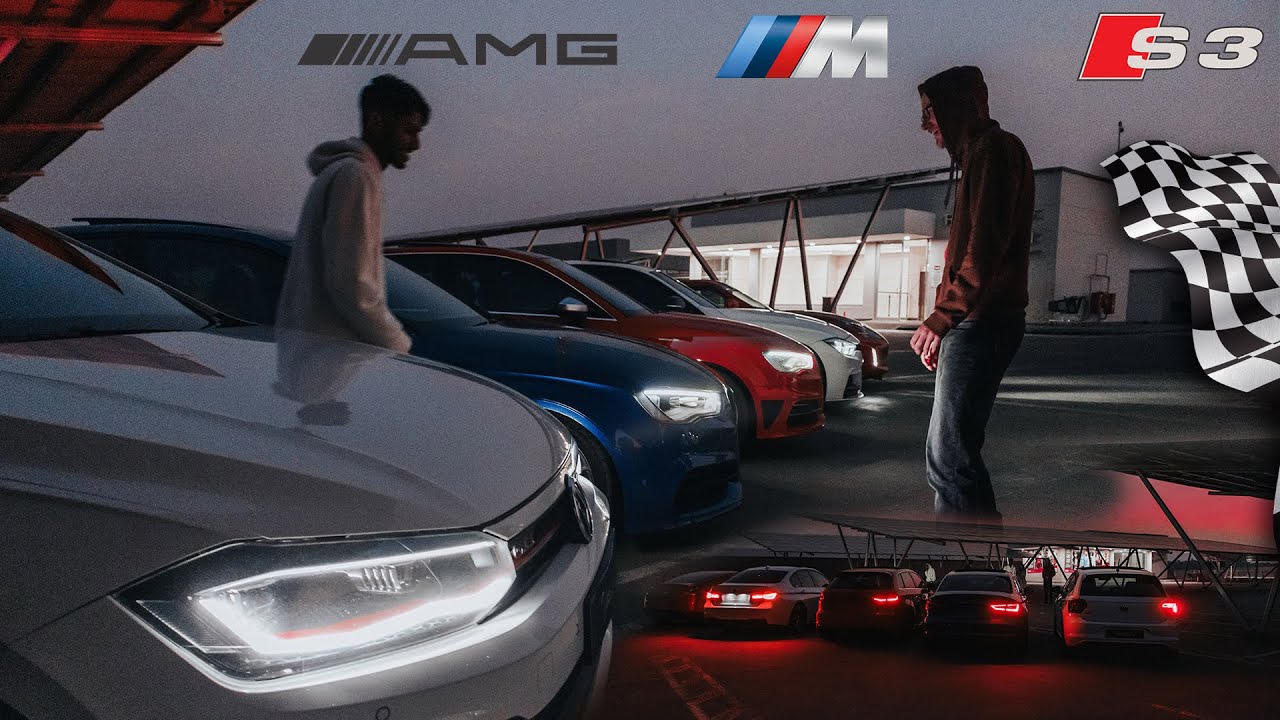 Meetup with the boys! Audi S3, BMW 340i, M5, M2, Megane RS, A45s, 350z ...