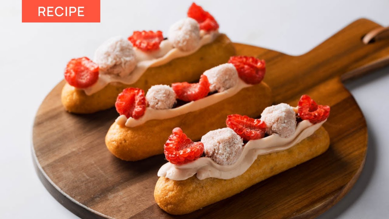 How to make Raspberry Coconut Éclair - YouTube