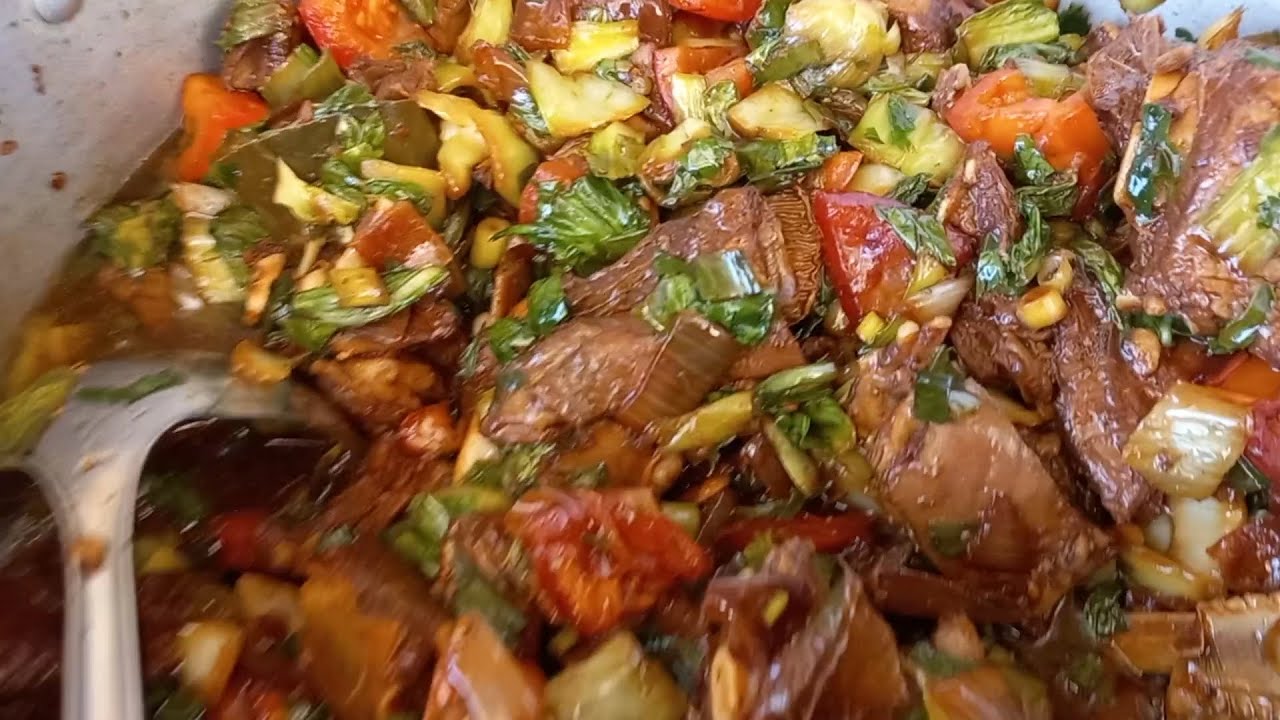 LAMB FRIED with BOK CHOY and TOMATOES. FAI AI ELEGI / TIN FISH with ...