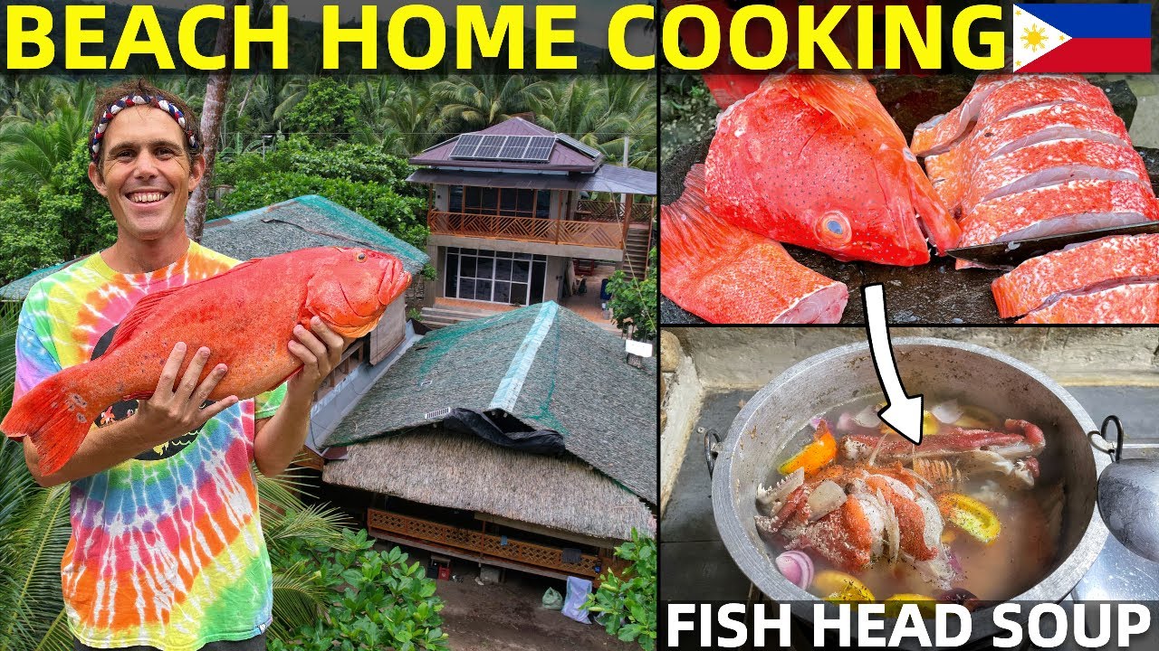 PHILIPPINES BEACH HOME COOKING - Filipino Fish Head Soup! (Surfing ...