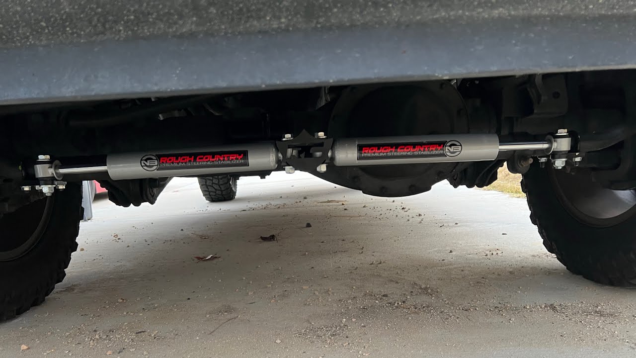 Ram 2500 Rough country dual shock steering stabilizer. - YouTube
