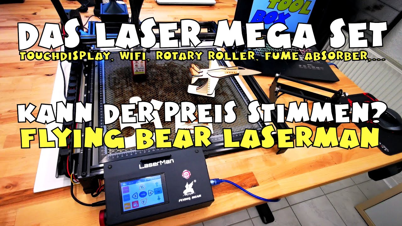 FLYING BEAR LaserMan Lasergravurmaschine mit Rotary Roller und Absaugung - YouTube