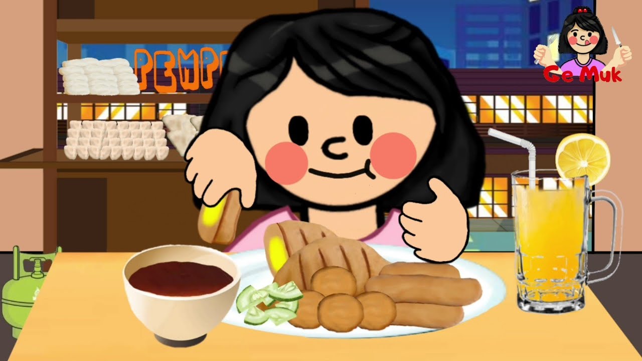 Indonesian Fish Cake Pempek Mukbang Animation - YouTube