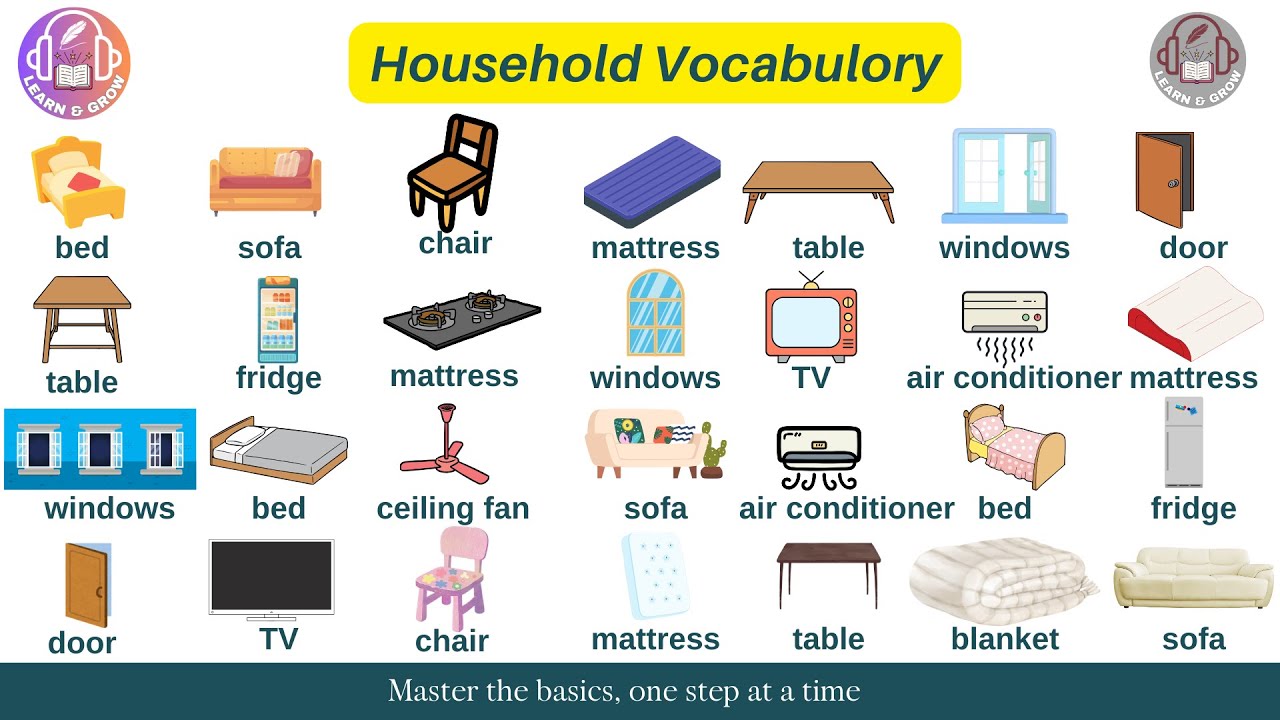 Household items | Daily use household items |English vocabulary with ...