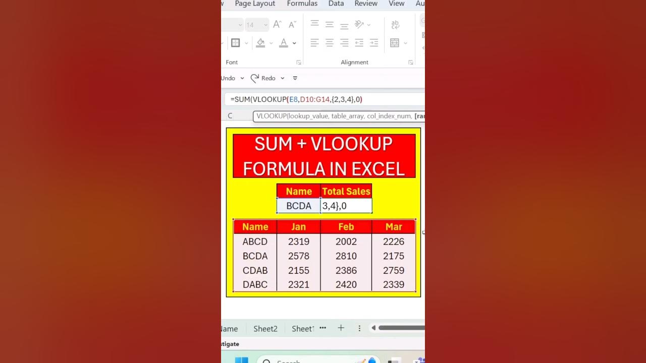 #Short - Sum+Vlookup Formula In Excel #exceltech #msexcelformula #exceleducation - YouTube
