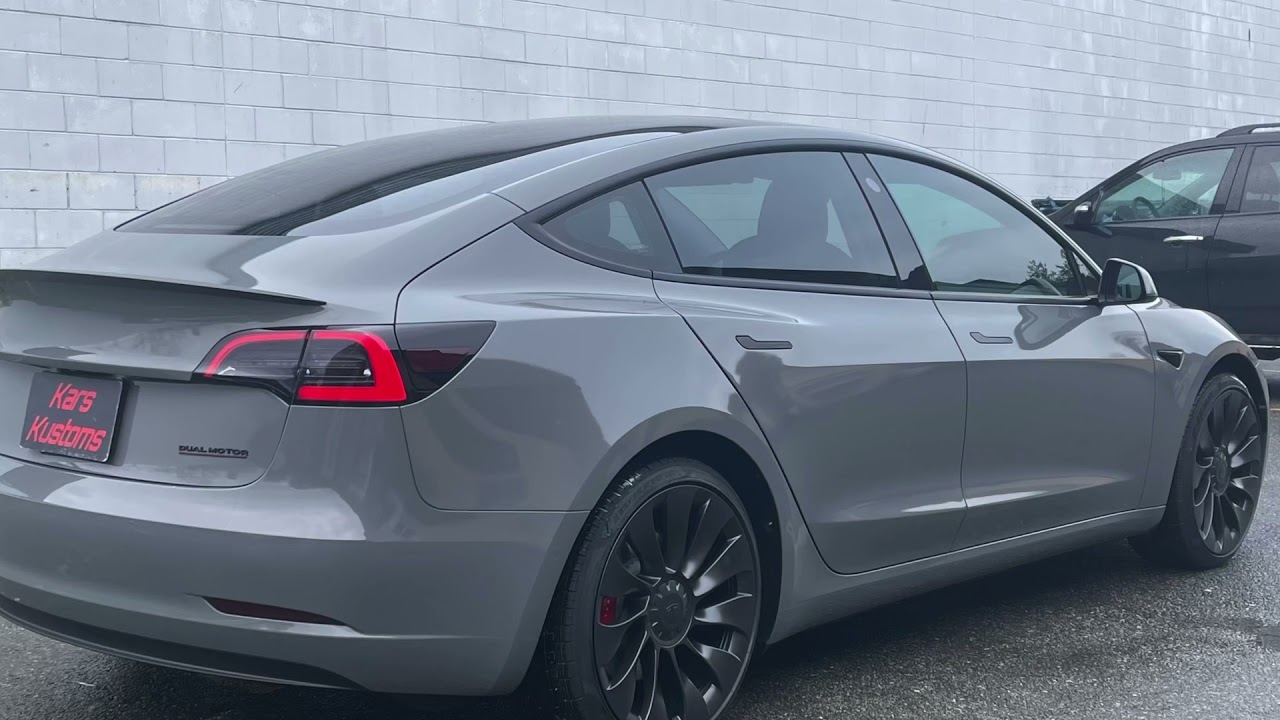 Nardo Grey Tesla Model 3 wrapped / windows tinted / PPF and ceramic ...