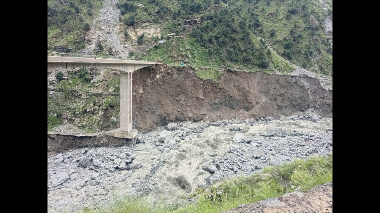 Kayal Bridge on KKH Kohistan region I piles exposed I Upstream side I ...