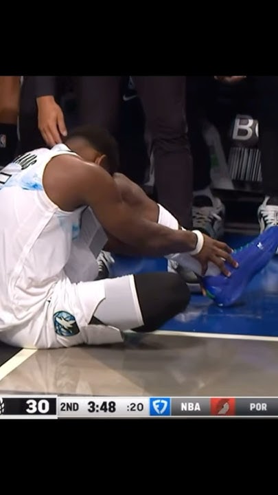 Anthony Edwards ankle injury after stepping on Nets coach and carried to locker room #nba # ...