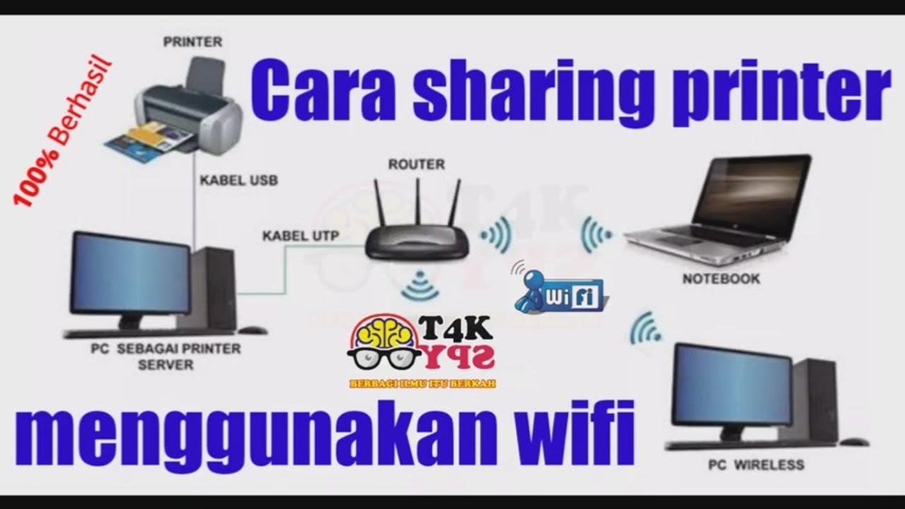 cara sharing printer dengan wifi || 1 printer dipake banyak komputer - YouTube
