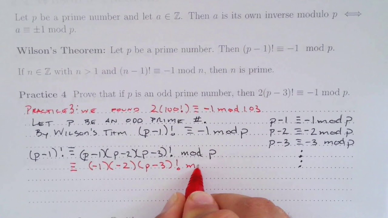 2.4 Wilson's Theorem Practice 4 Improved - YouTube