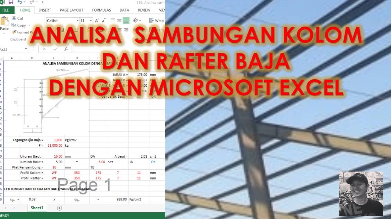 ANALISA STRUKTUR BAJA SAMBUNGAN KOLOM DAN RAFTER DENGAN MS EXCEL - YouTube