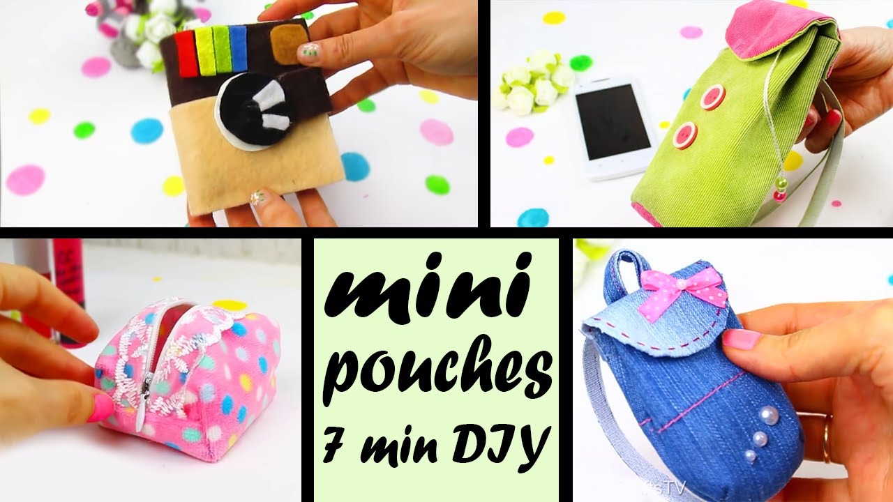 DIY MINI POUCH TUTORIALS 7 MIN NO SEW FROM SCRATCH - YouTube