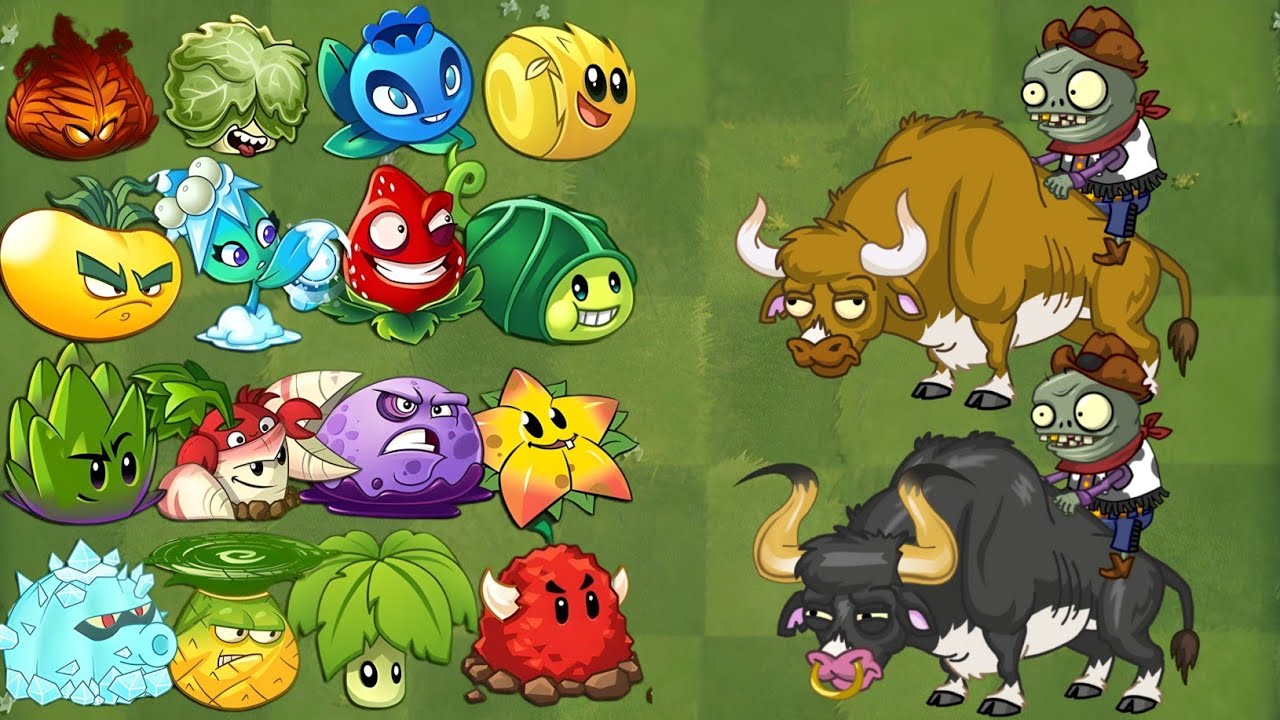 Zombie Bull & Rodeo Legend Zombie Vs. 48 Random Plants with Power Up ...
