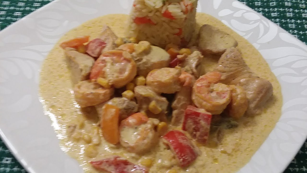 Pollo con camarones en crema...riquisimo.. - YouTube