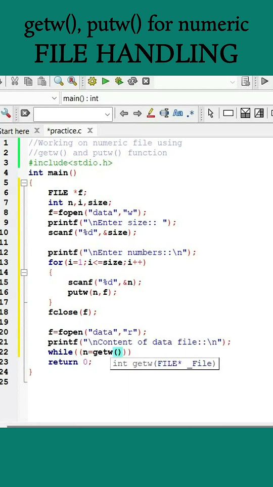 #123 Create numeric file using getw(), putw() function || File Handling || C Program #shorts # ...