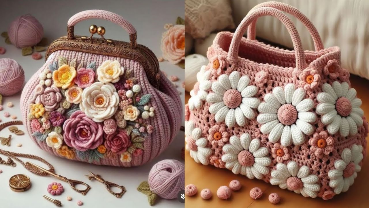 Unique crochet hand beg designs idea/ hand kintted crochet parse with ...