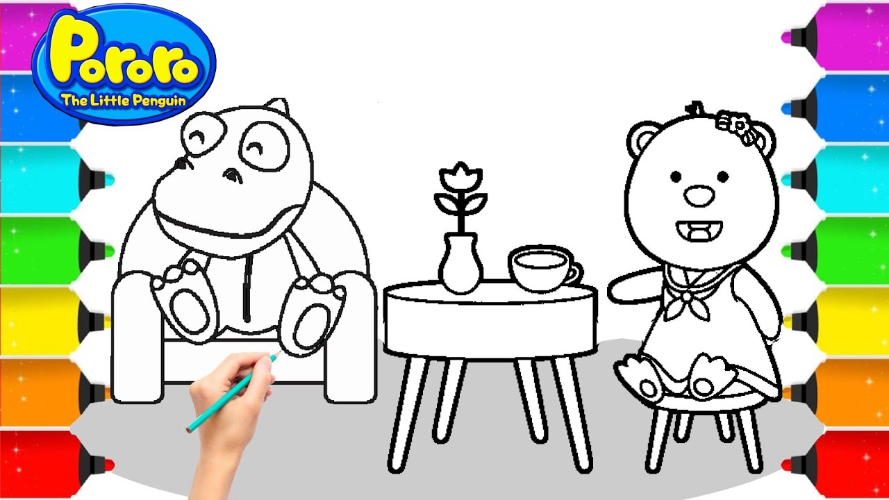 Coloring Pororo the little penguin Loopy relax drinking coffee with ...