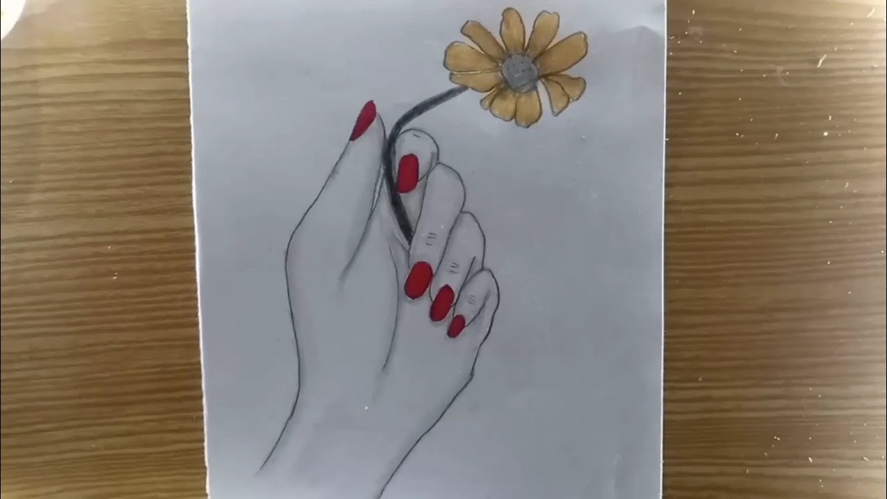 How to draw a hand holding flower || Hand with flower drawing || easy ...