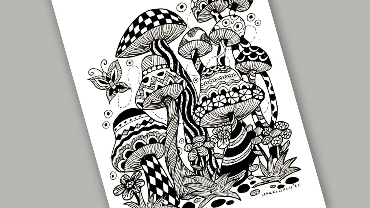 Zentangle mushroom drawing step by step - YouTube