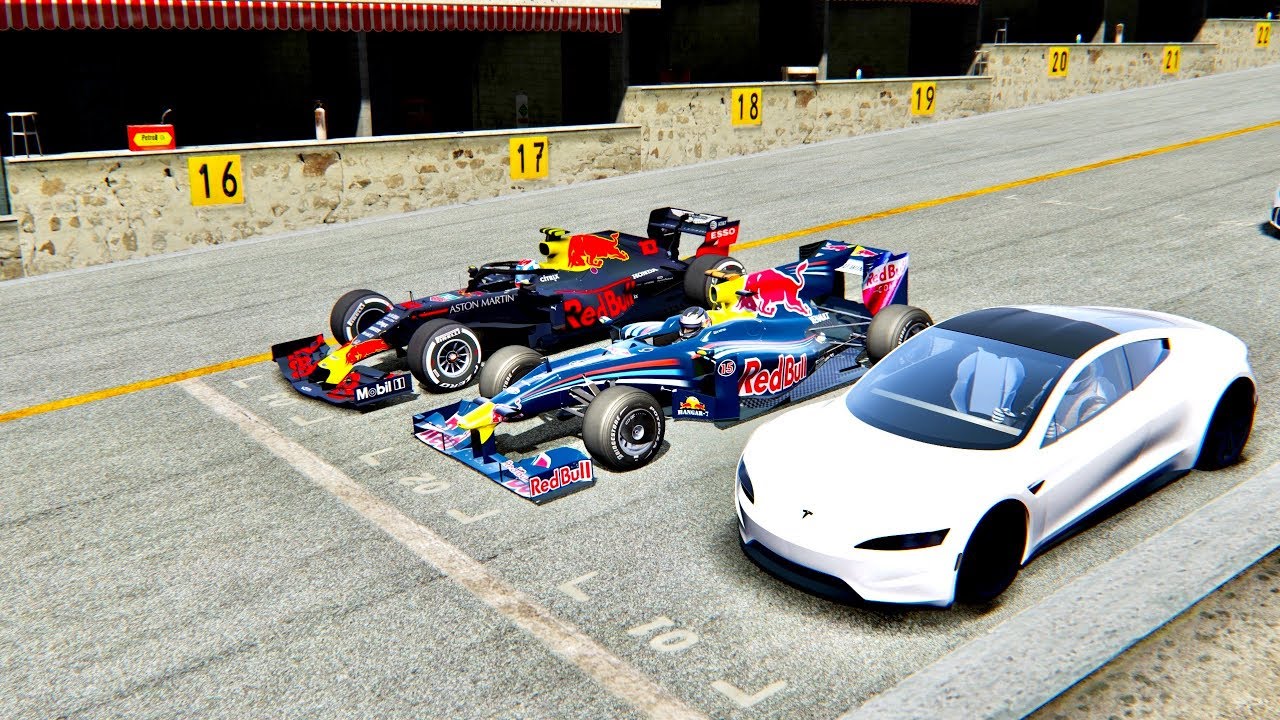 Tesla Roadster vs Red Bull F1 2019 vs Red Bull F1 2009 - Old Spa - YouTube