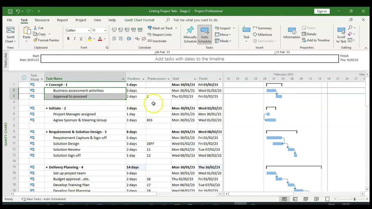 Microsoft Project 2021 - Linking Task Beginners - Stage 2 - YouTube