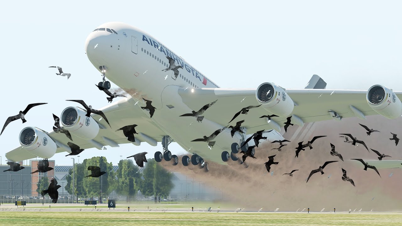 World's Heaviest A380 Pilot Huge Bird Strike During Take Off Attempt ...