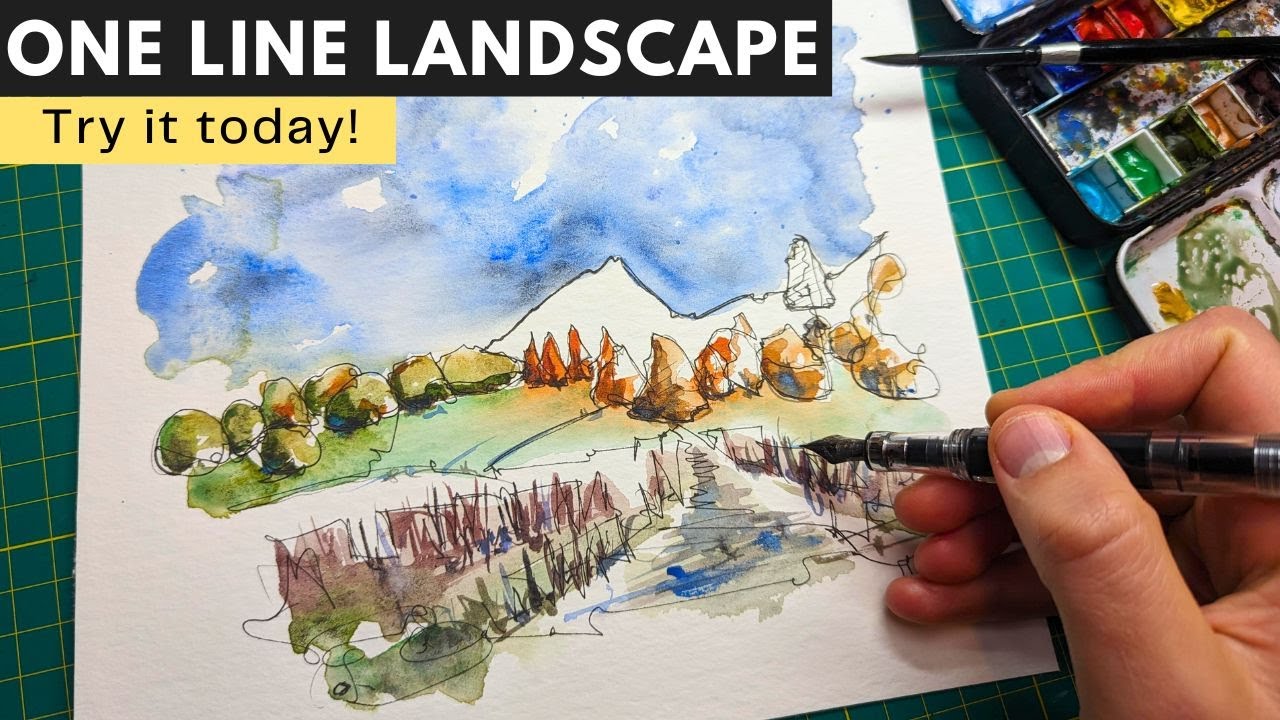 Easy Watercolour and Ink Tutorial - Line and Wash Watercolour Landscape ...