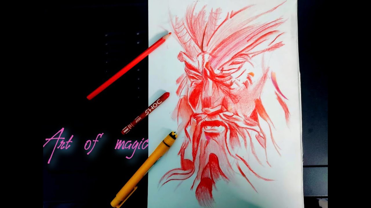 A red pencil drawing of old man/sAtISFyiNg/by art of magic - YouTube