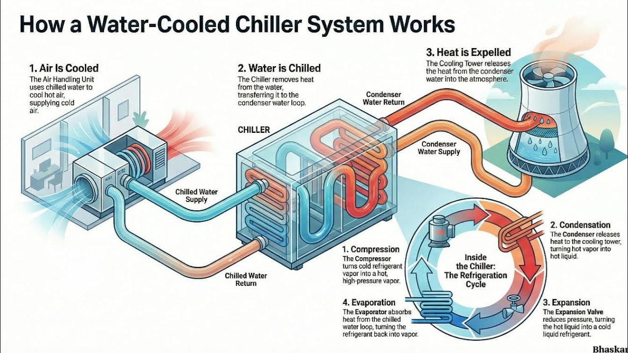 Water cooled chiller system working | HVAC Training Video 2 - YouTube