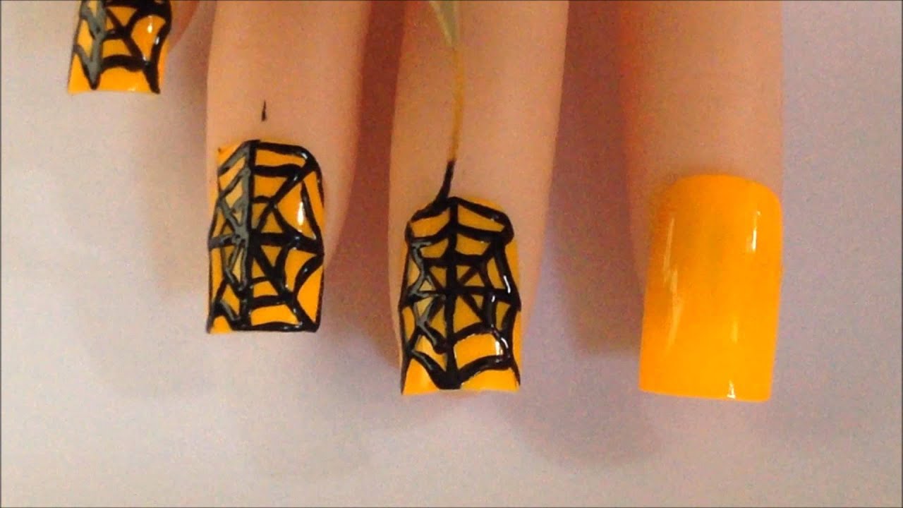 Orange and black | Halloween | Spiders web | Nail art Tutorial - YouTube