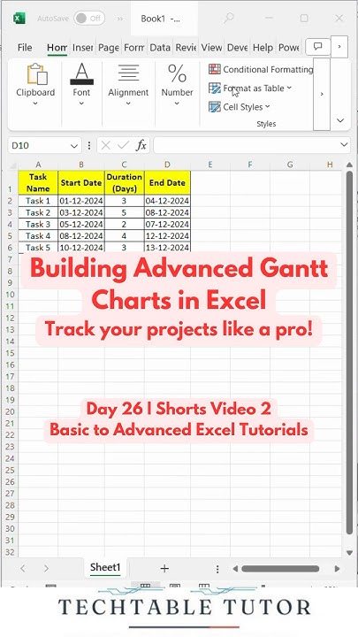 Excel GANTT CHART : Tutorial Day 26, Video 2 #excel #excelchart # ...