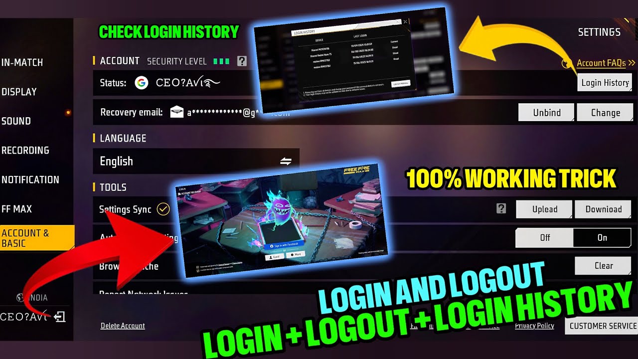 How To Login Account In Free Fire | How To Logout Account In Free Fire ...