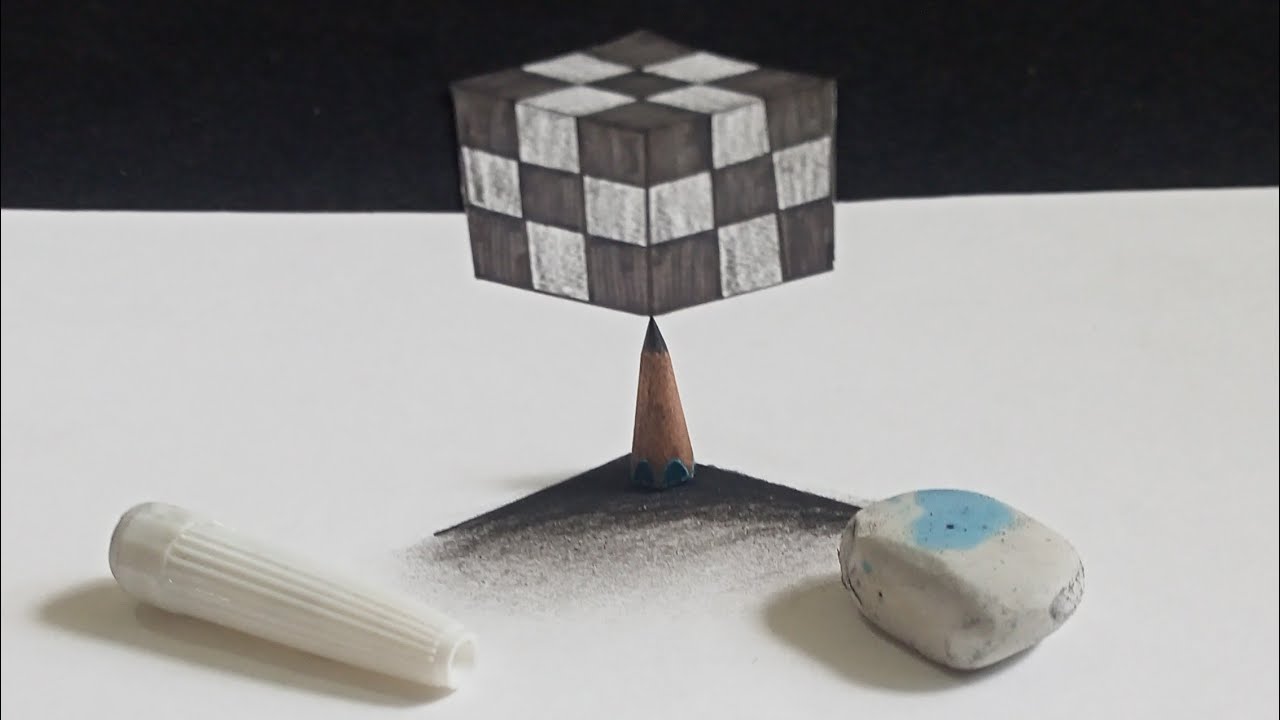 Realistic 3D Cube drawing trick on simple paper par 3D drawing kaise ...
