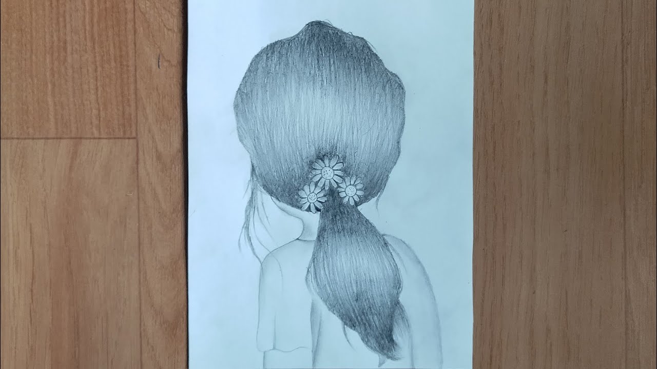 how to draw a girl at back side hair pencil sketch #step by #step - YouTube