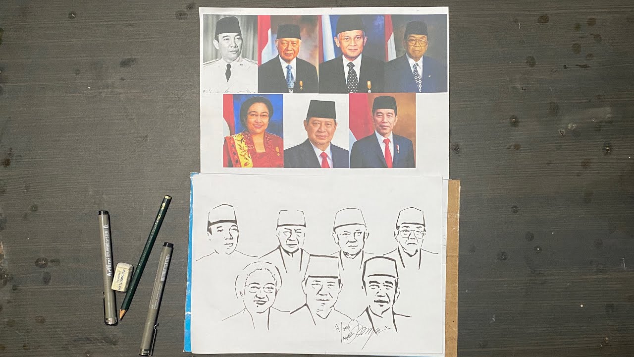 #27 MEMBUAT SKETSA TUJUH WAJAH PRESIDEN INDONESIA #presiden #art # ...