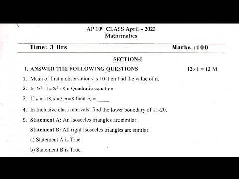 10th Class Maths Question Paper 2023 SSC Public Exams//💯💯💯💯% Gunshot ...