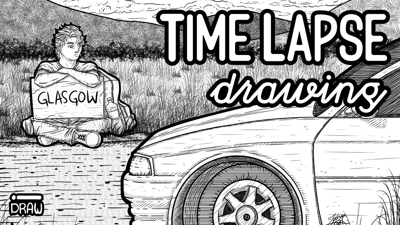 Digital Drawing - Man Hitchhiking | Time Lapse Line Art Illustration ...