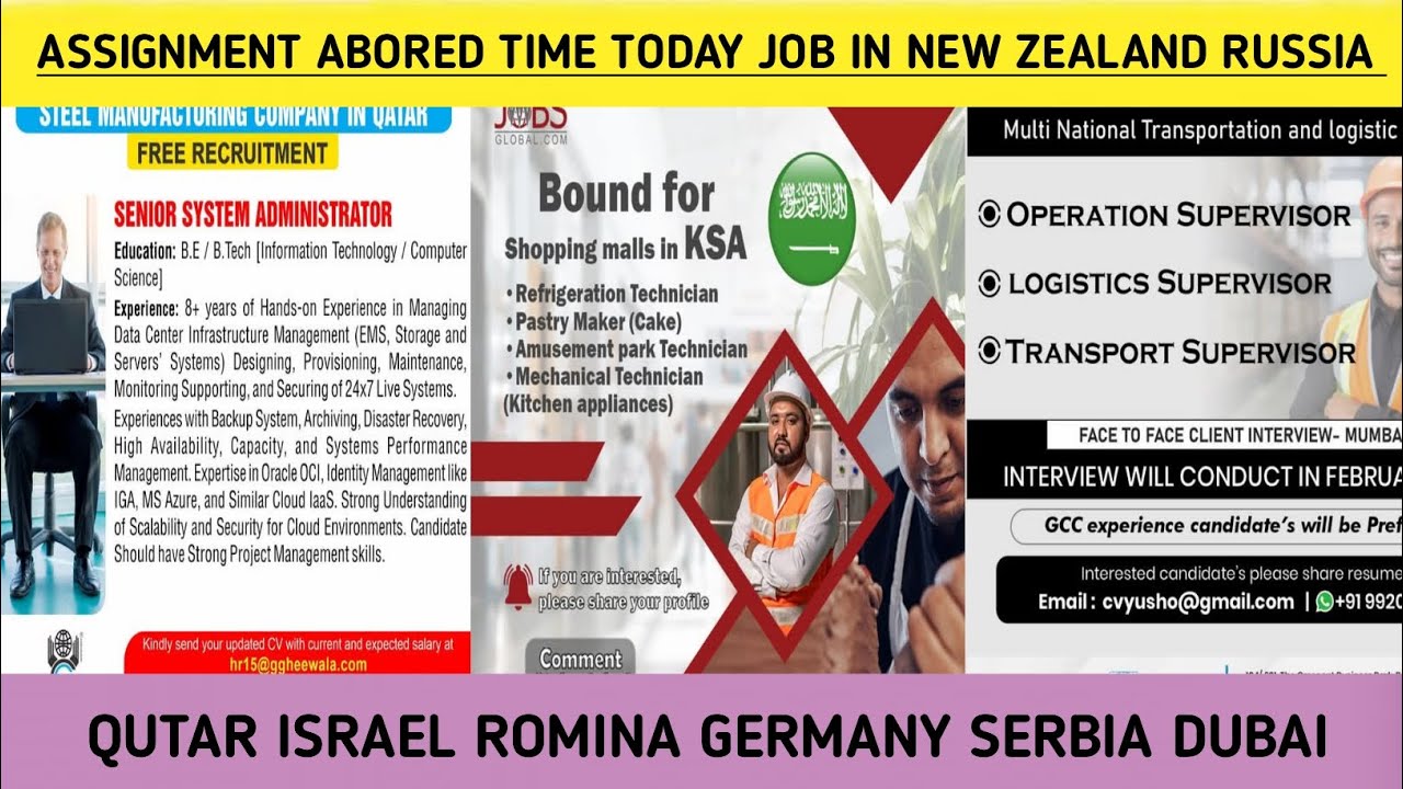 Assignment Abored Time today Job In New Zealand Russia Qutar Israel # ...